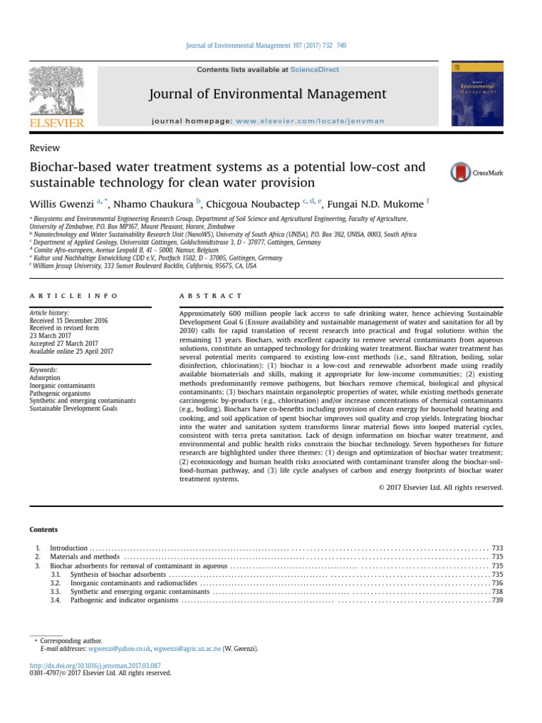 Biochar-Based Water Treatment Systems As A Potential Low-Cost | PDF ...
