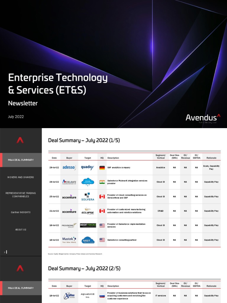 Avendus Enterprise Technology Services Overview Jul 2022 | PDF | Cloud Computing | Mergers And ...