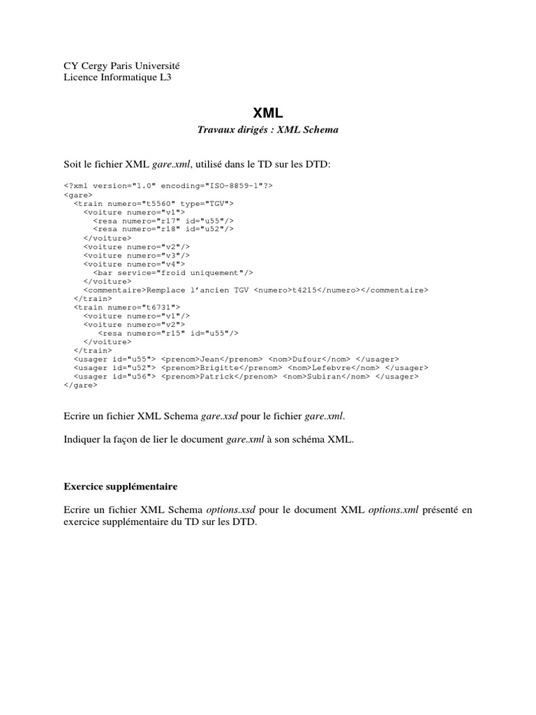 Schéma XML pour gare.xml et options.xml | PDF