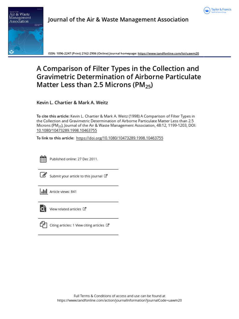 A Comparison Of Filter Types In The Collection And Gravimetric Determination Of Airborne
