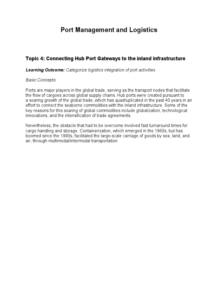 Port Management and Logistics: Topic 4: Connecting Hub Port Gateways To ...