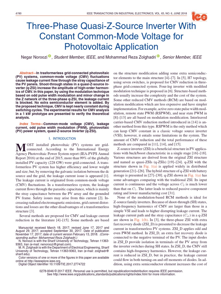 Three-Phase Quasi-Z-Source Inverter With Constant Common-Mode Voltage For Photovoltaic ...