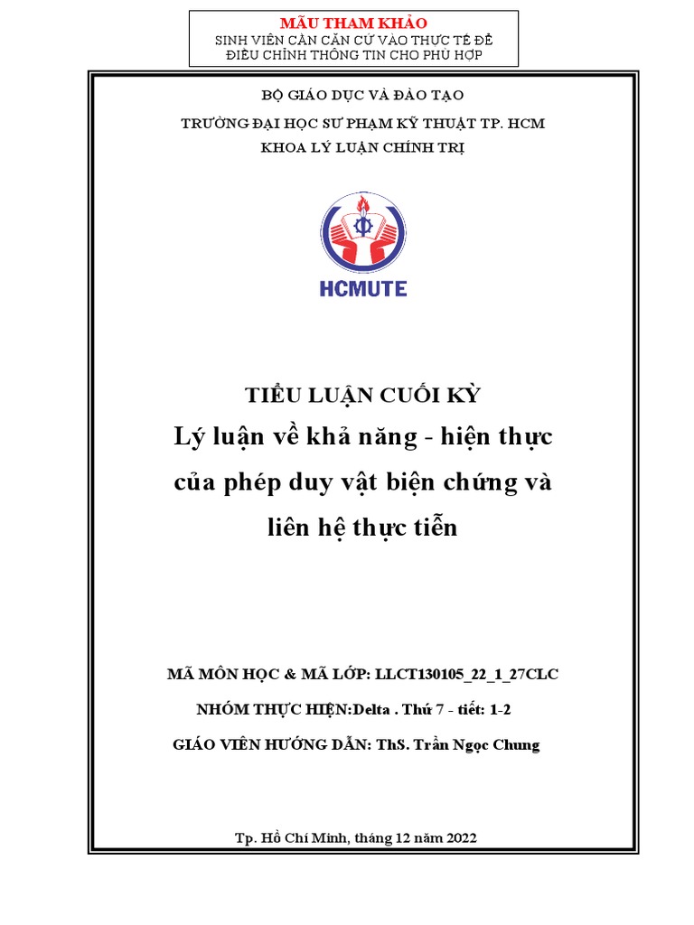 MẪU TRÌNH BÀY TIỂU LUẬN - CÁC MÔN MÁC - LÊNIN | PDF