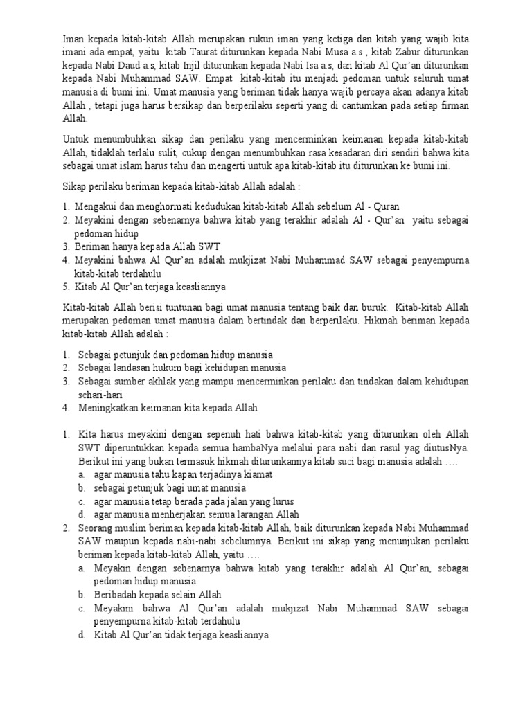 Soal Assessment Madrasah Kelas 6 Akidah Akhlak | PDF