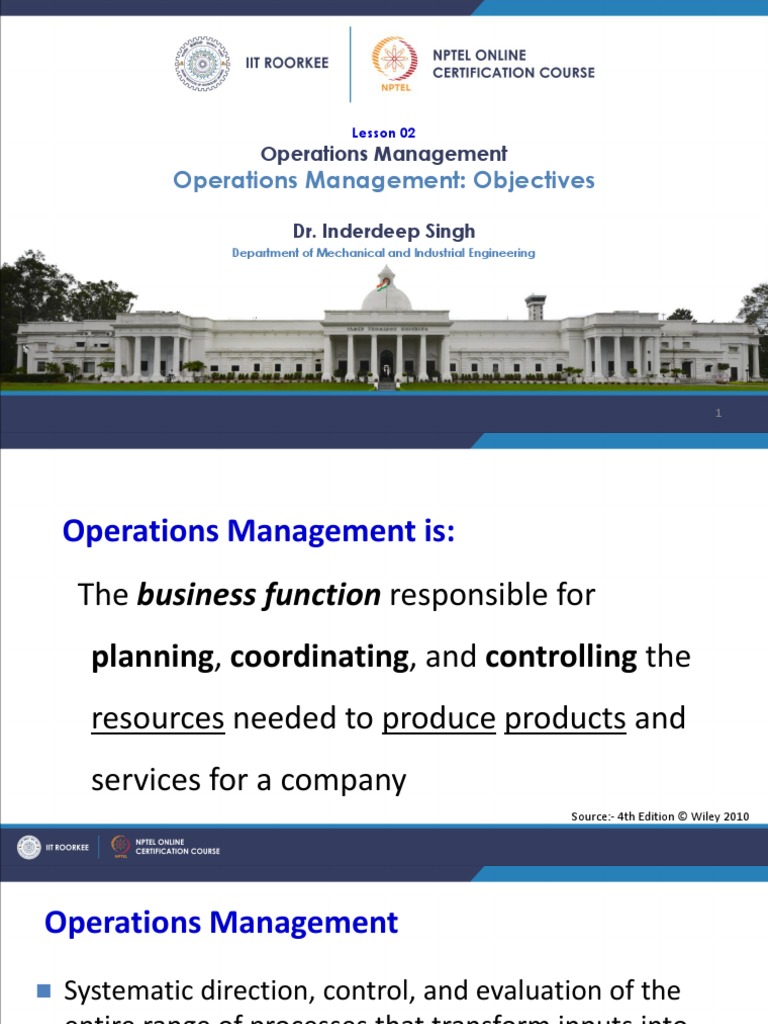 Lecture 02 Operations Mangement Objectives | PDF | Operations ...