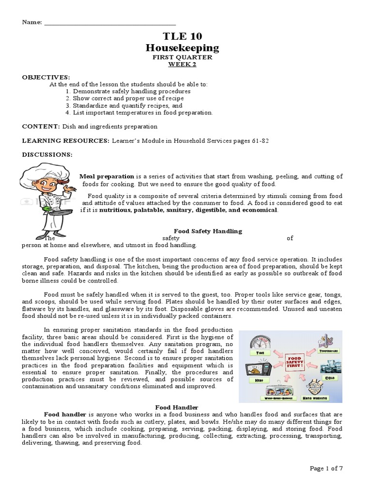Week 2 TLE 10 | PDF | Hand Washing | Food Safety