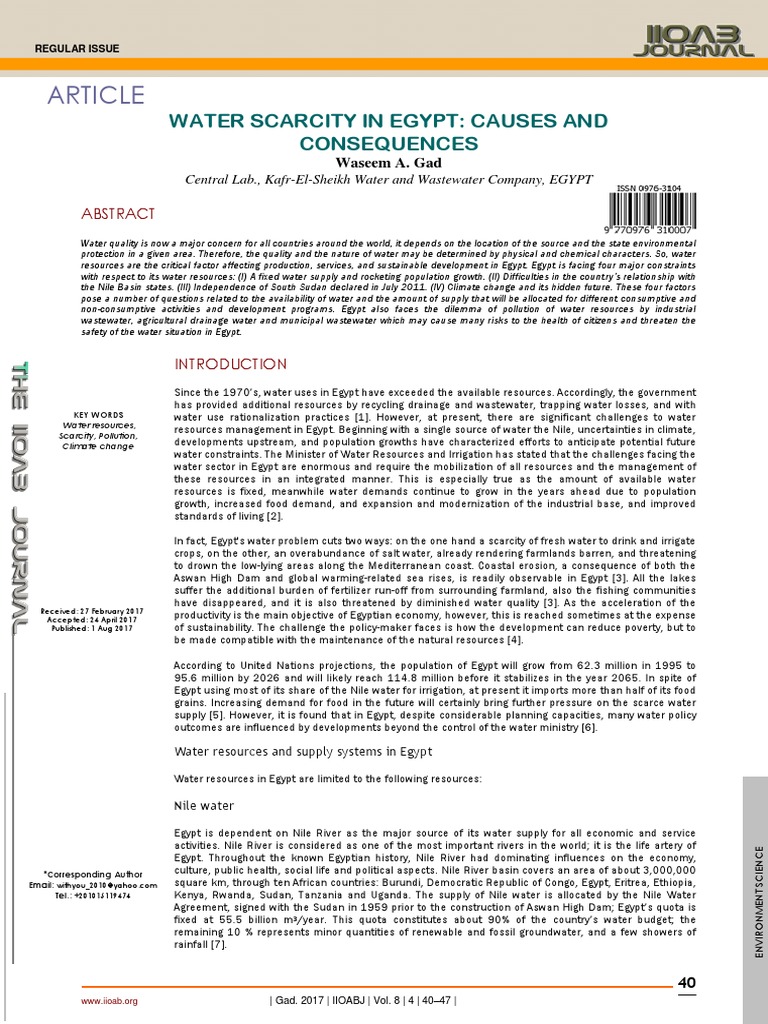 Article: Water Scarcity in Egypt: Causes and Consequences | Download ...
