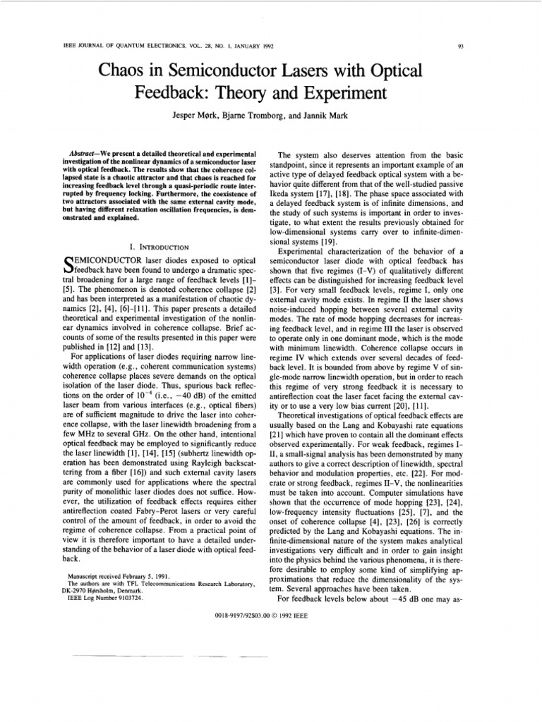 Chaos in Semiconductor Lasers With Optical Feedback Theory and Experiment | PDF | Laser | Attractor
