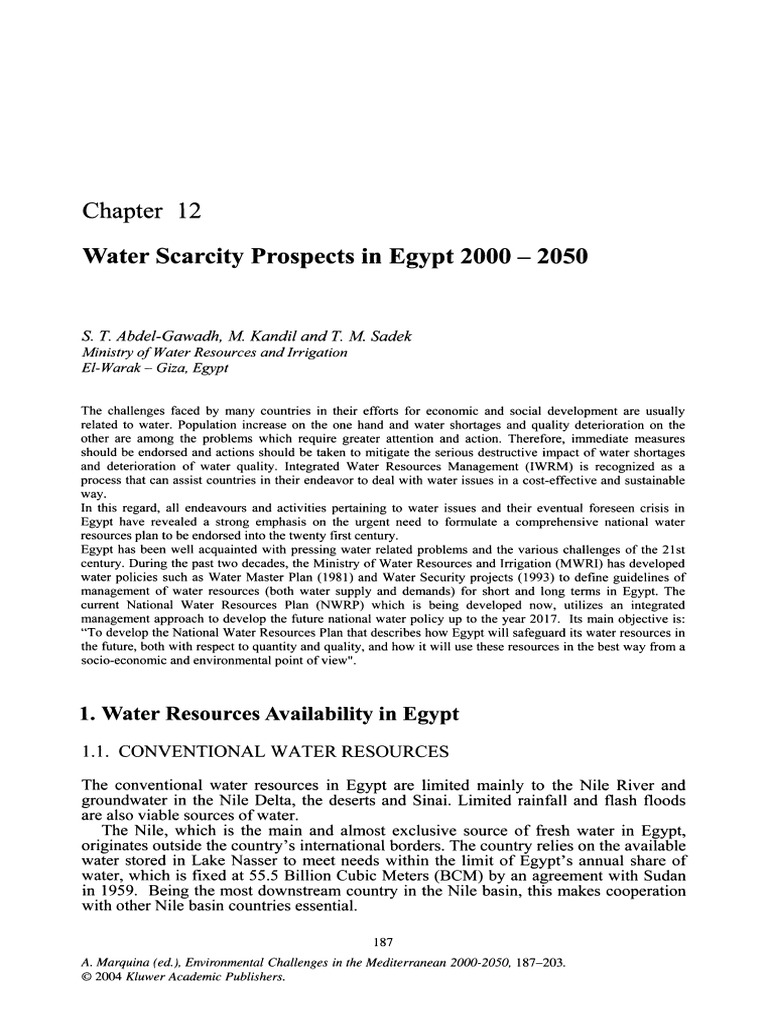 Water Scarcity Prospects in Egypt 2000 - 2050: Abdel-Gawadh, M Kandil ...