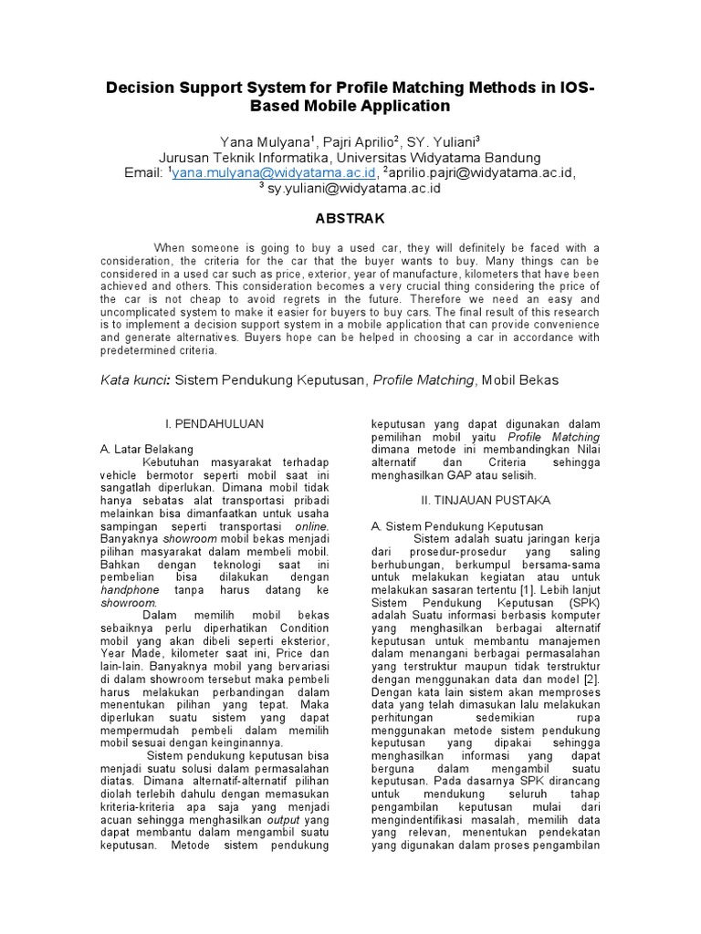 Decision Support System For Profile Matching Methods in IOS-Based Mobile Application | PDF
