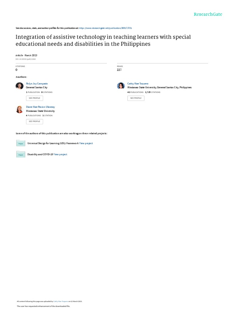 Integration of Assistive Technology in Teaching Learners With Special ...