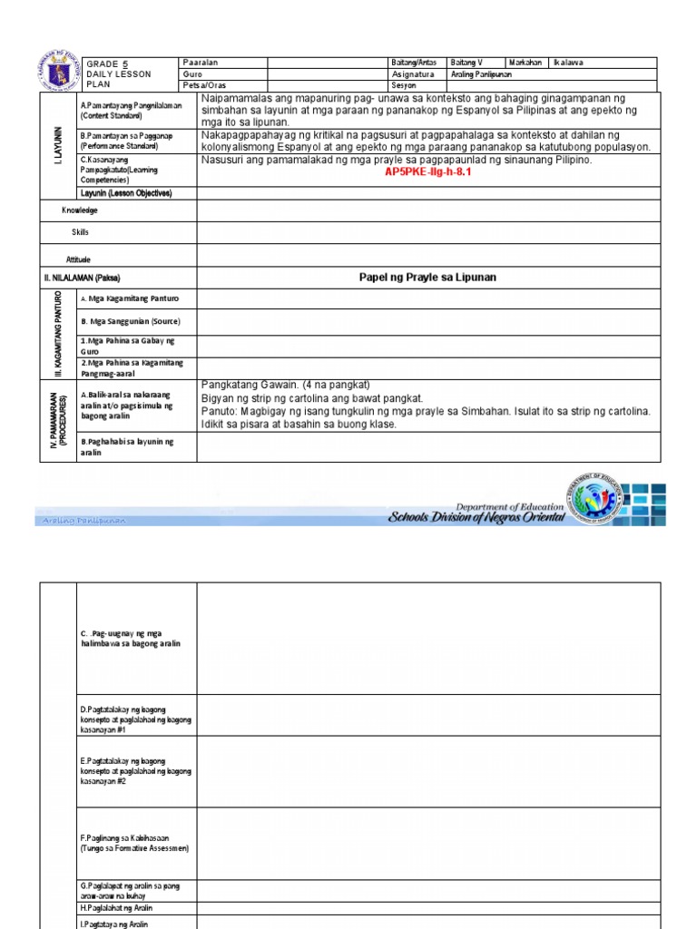 Grade 5 Daily Lesson Plan: Ap5Pke-Iig-H-8.1 | PDF