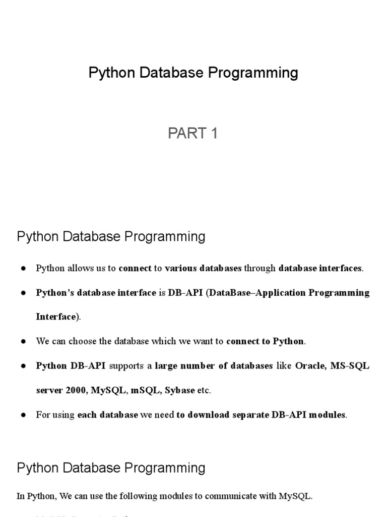 Python Database Programming Pdf Parameter Computer Programming Databases 
