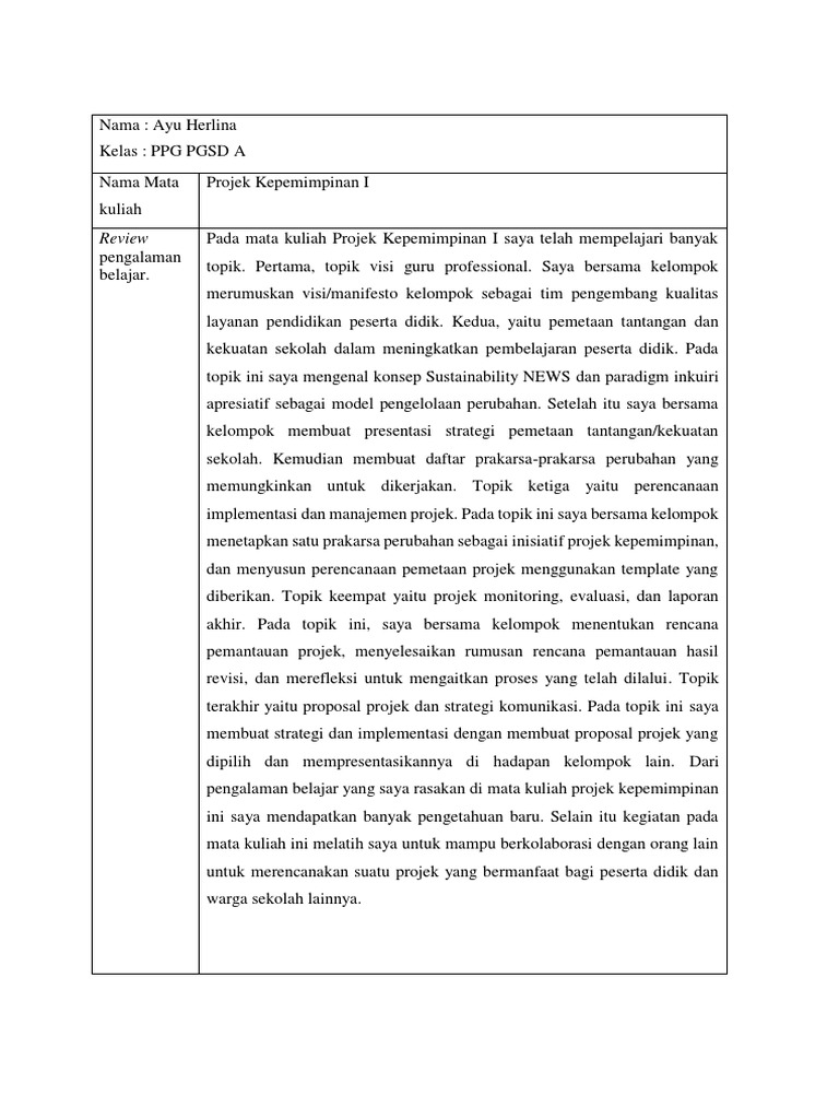 Jurnal Refleksi Projek Kepemimpinan | PDF Jurnal Refleksi Projek Kepemimpinan | PDF