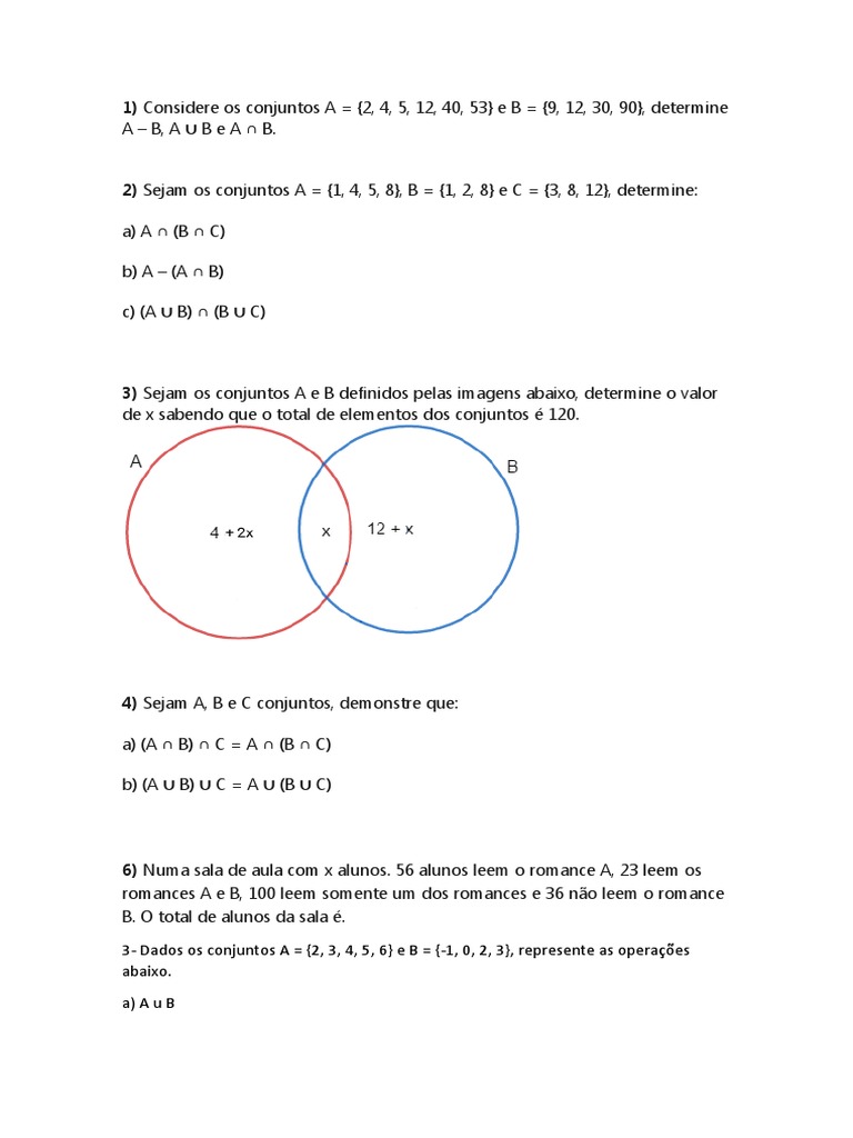 3-Dados Os Conjuntos A (2, 3, 4, 5, 6) E B (-1, 0, 2, 3), Represente As ...