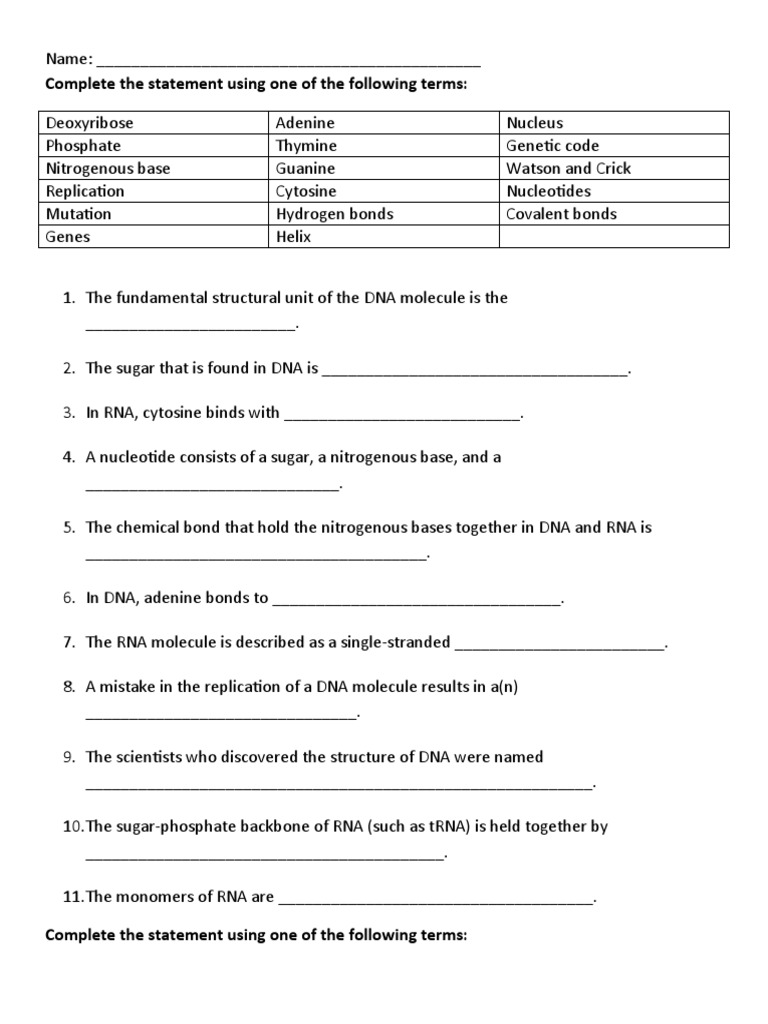 DNA and RNA Worksheets - Acc Bio 2014 | PDF | Rna | Dna
