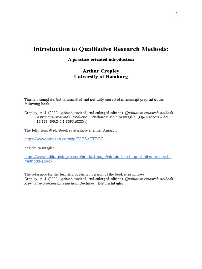 Introduction to Qualitative Research Methods | PDF | Qualitative ...