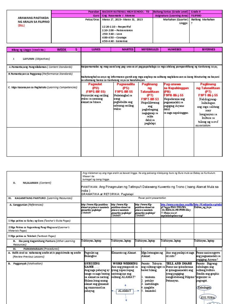 FILIPINO DLL Week 7 Q3 | PDF