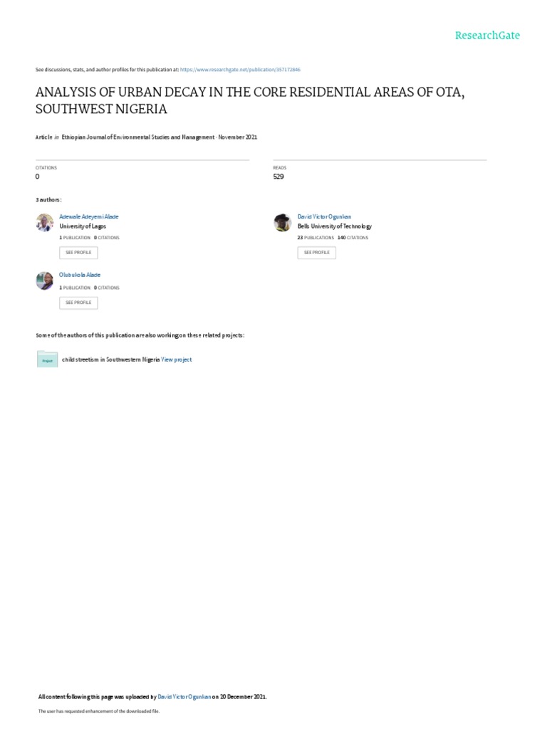 Analysis of Urban Decay in The Core Residential Areas of Ota, Southwest ...