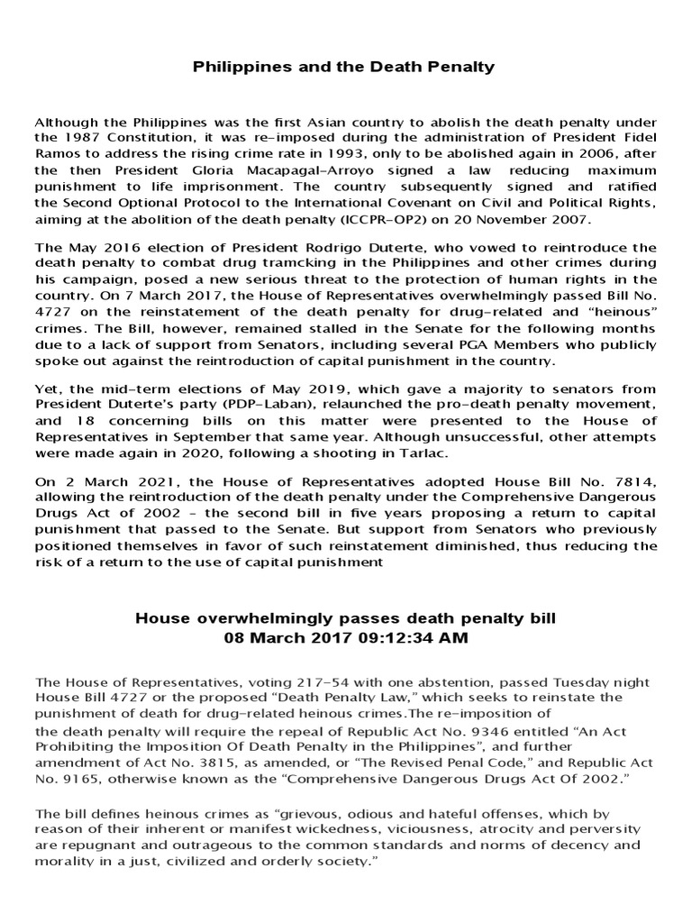 Philippines and The Death Penalty | PDF | Capital Punishment | Crimes