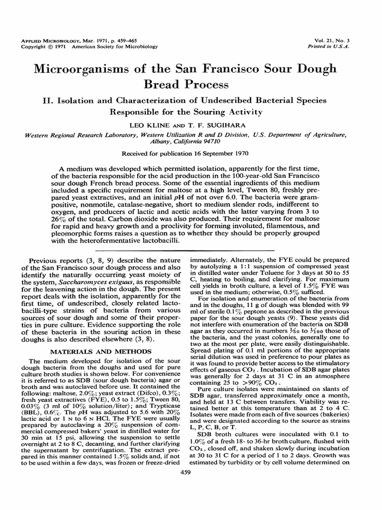 Microorganisms of The San Francisco Sour Dough Bread Process - Kline ...