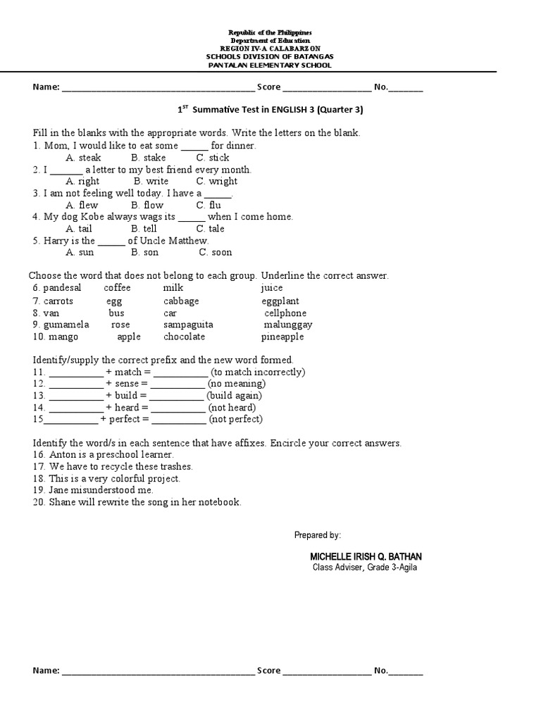 Q3 1ST Summative-Test | PDF | Tagalog Language
