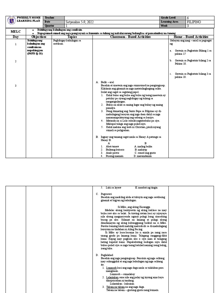 Filipino Q1 W3 | PDF