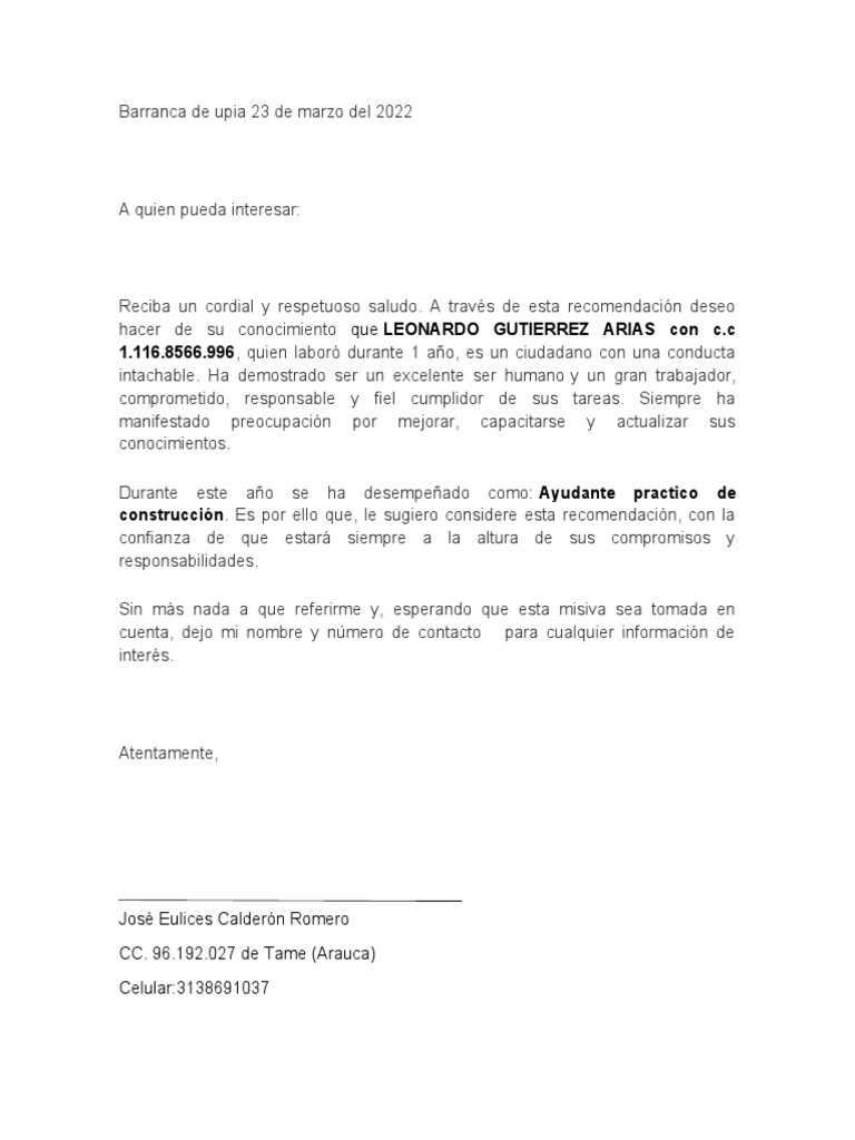 Cartas de Referencias Laborales | PDF