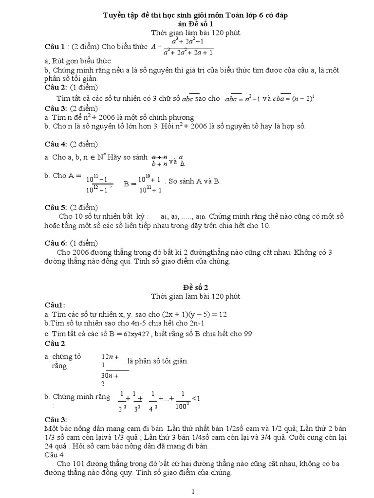100 de Thi HSG Mon Toan Lop 6 Co Dap An | PDF