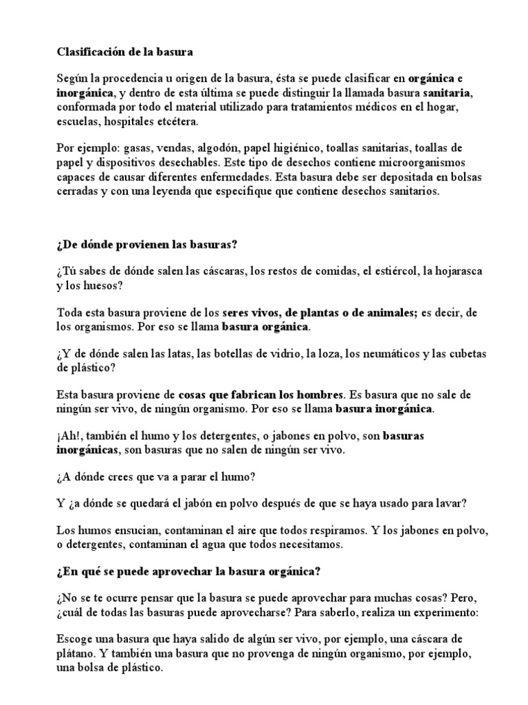 Clasificación de La Basura | PDF | Residuos | Naturaleza