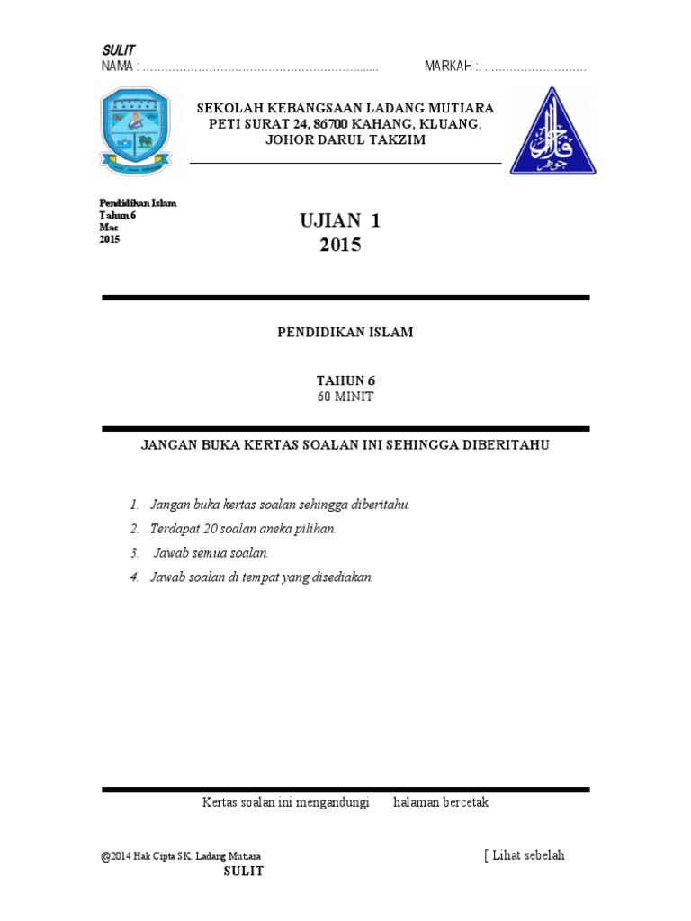 Cover Soalan 1 | PDF