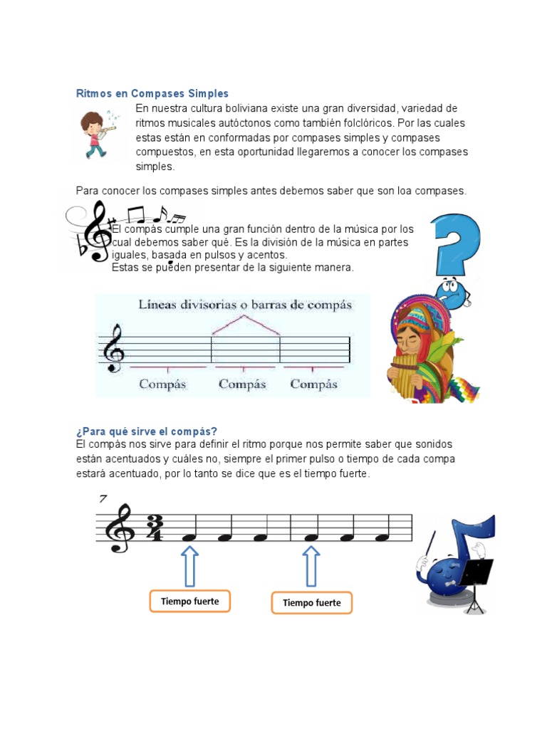 Ritmos en Compases Simples: Tiempo Fuerte Tiempo Fuerte | PDF | Ritmo | Notación musical