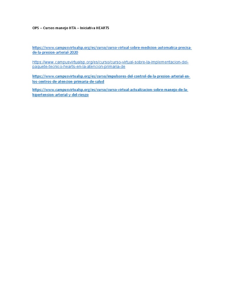 OPS - Cursos Manejo HTA - Iniciativa HEARTS | PDF