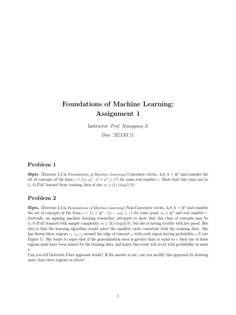 Foundations of Machine Learning: Assignment 1: Problem 1 | PDF | Machine Learning | Teaching ...