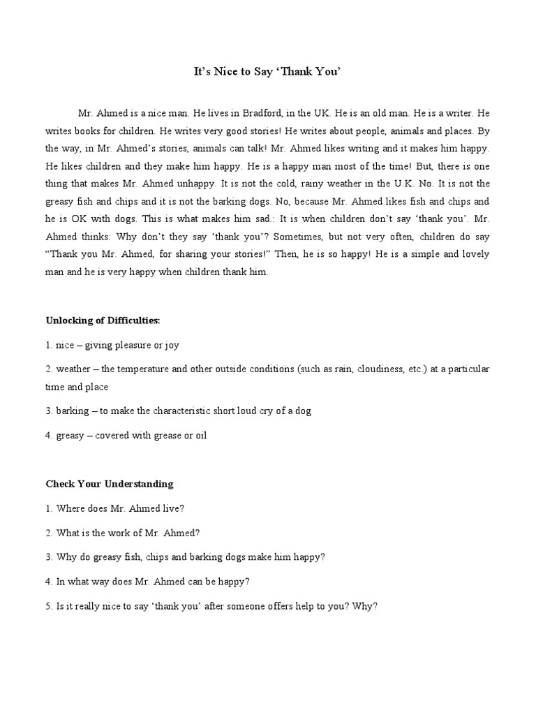Its Nice To Say Thank You | PDF
