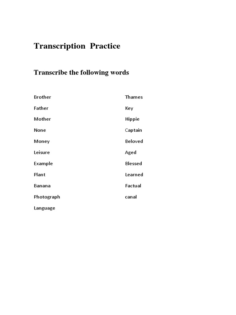 Transcription Practice (Words and Sentences) | PDF