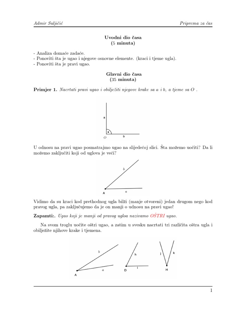 Ostri Ugao. Crtanje Ostrog Ugla | PDF