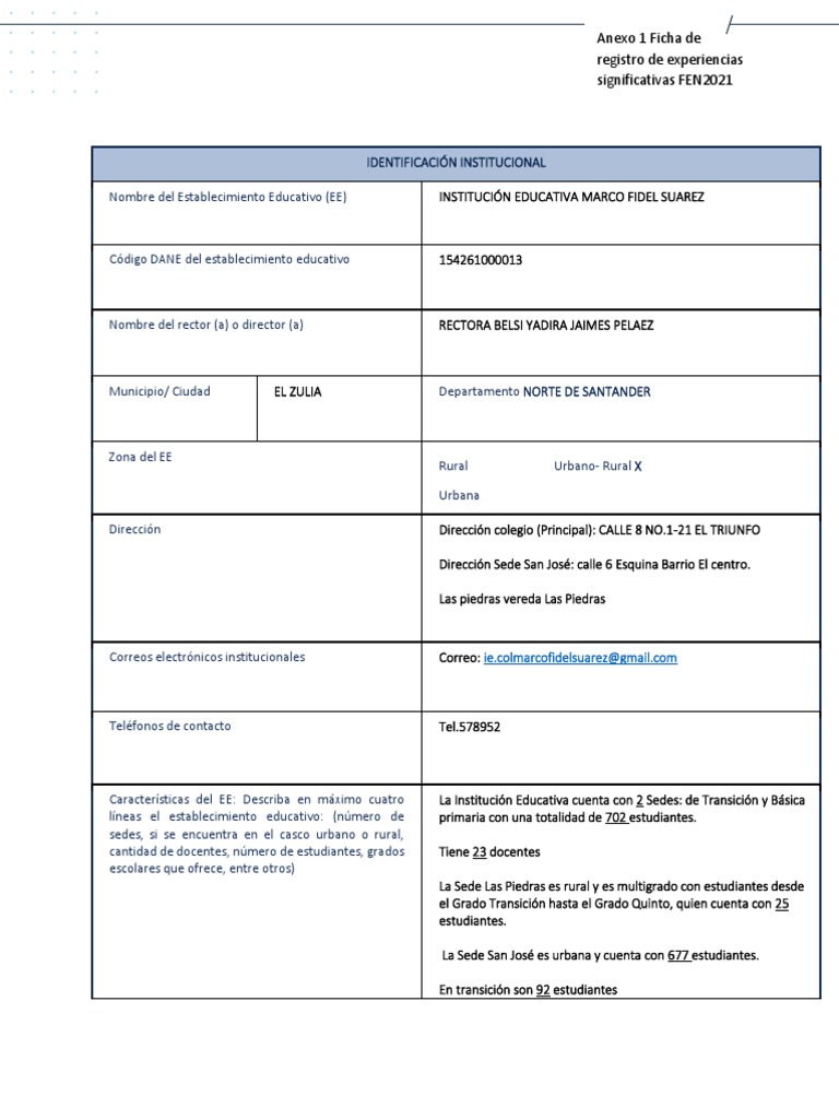 Ficha - Registro - Experiencias - Significativas - Transicion "El Cuento Una Estrategia para ...
