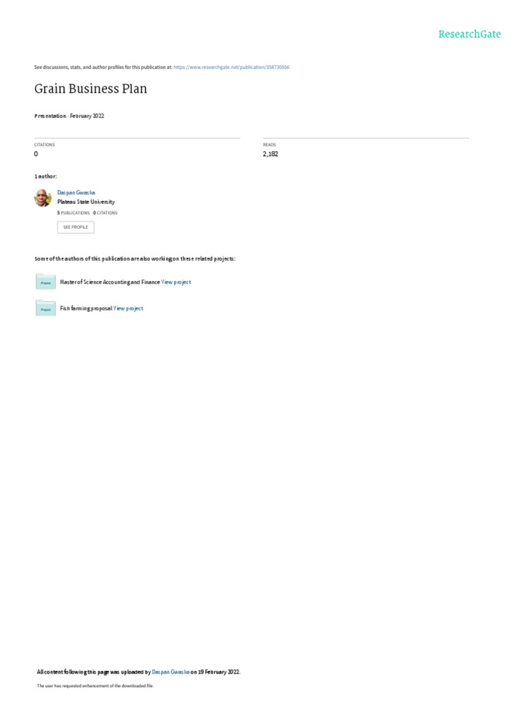 Grain Production Business Proposal | PDF | Balance Sheet | Equity (Finance)