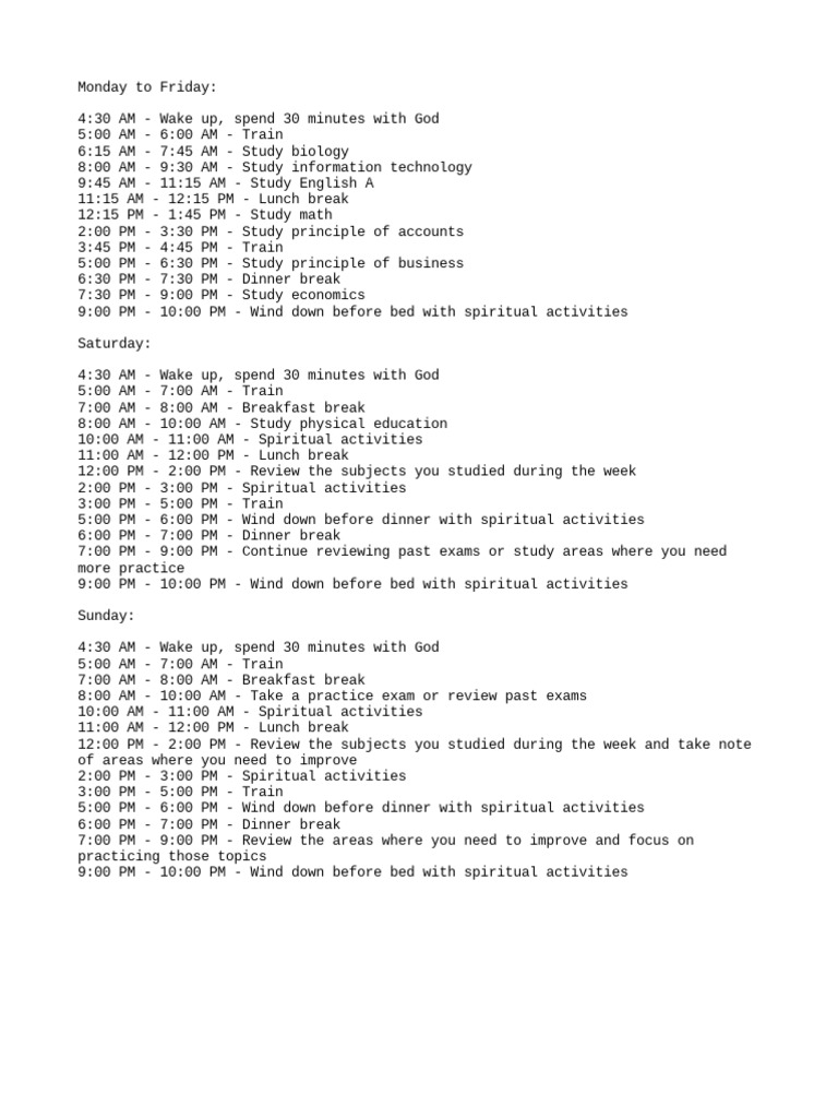 Study Schedule For Class 12 Commerce