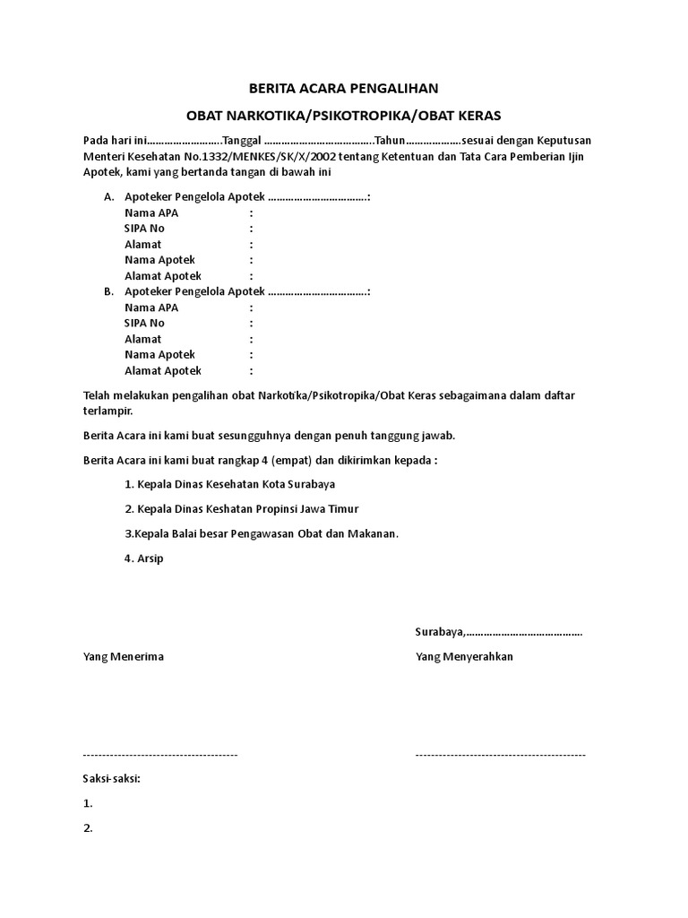 Berita Acara Pengalihan Obat Narko Dan Psiko | PDF