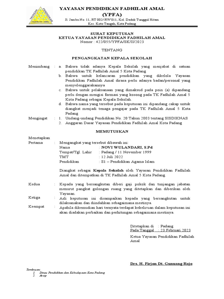 2023 SK Kepala Sekolah | PDF