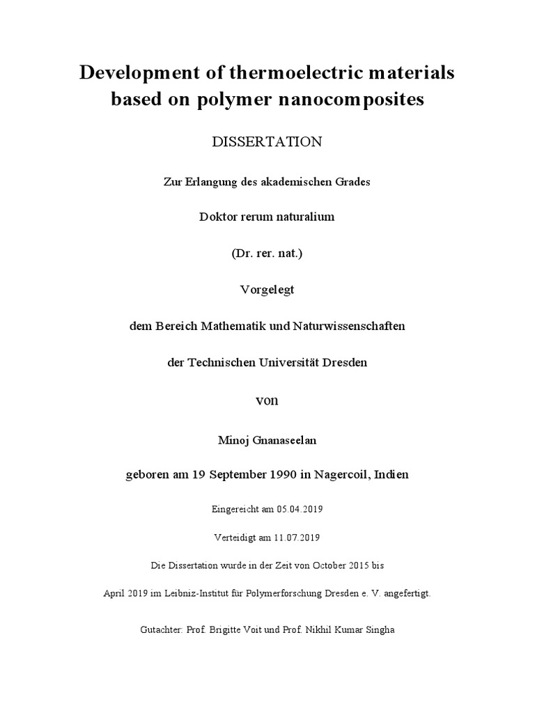 IPF TU DRESDEN PHD Thesis Development of Thermoelectric Materials Based ...