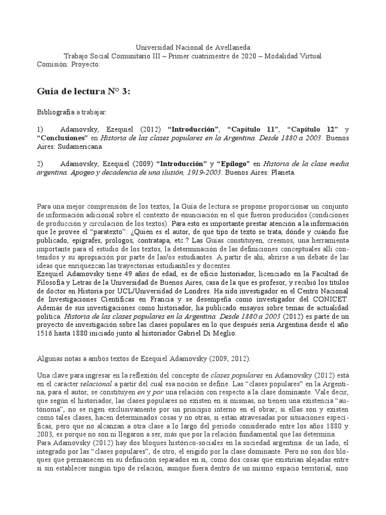 Guía de Lectura N°3 - Unidad 2 Adamovsky | PDF | Concepto | Realidad