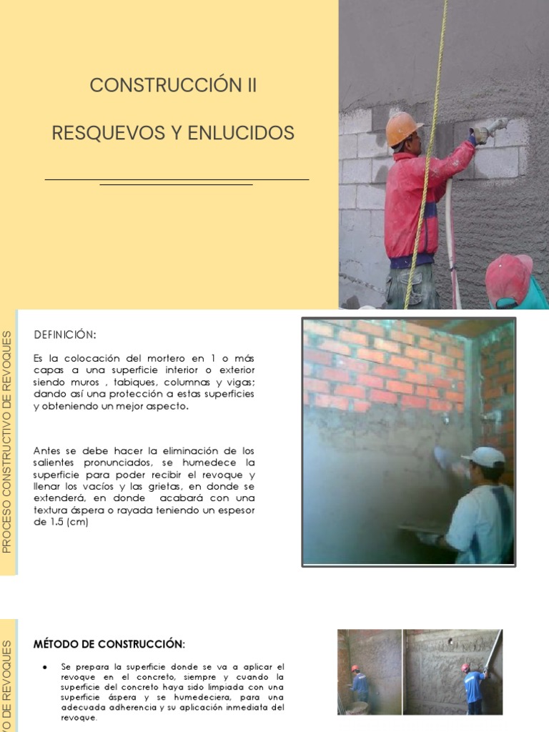 Construcción Ii Resquevos Y Enlucidos | PDF | Mortero (Albañilería) | Hormigón