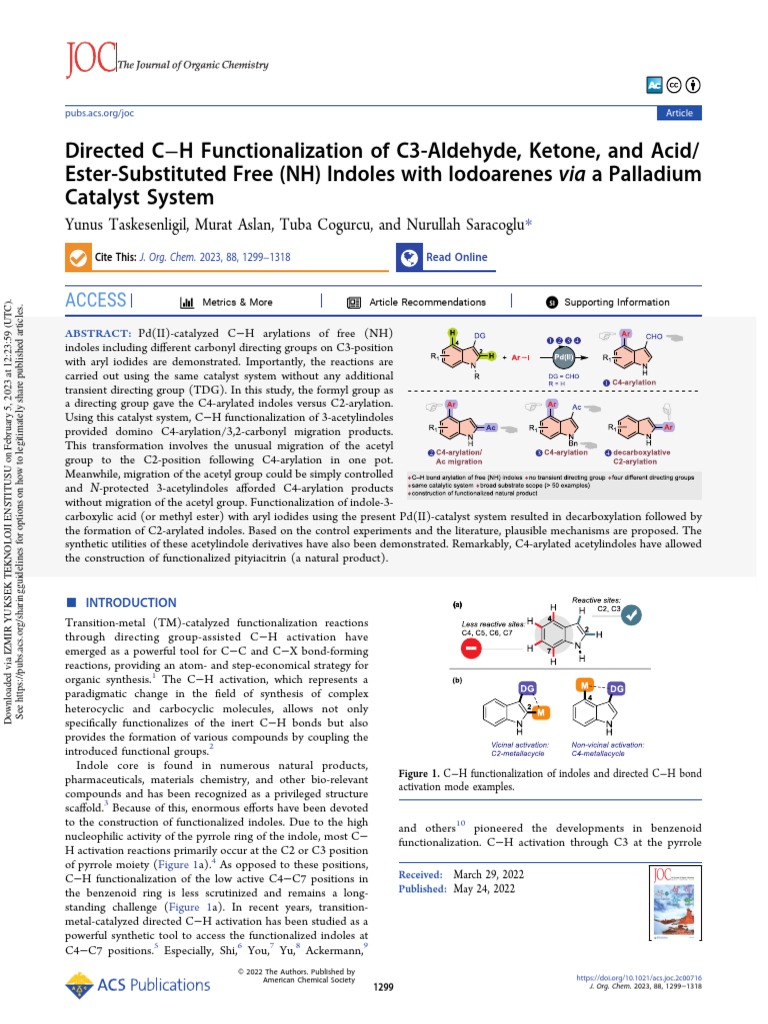 Directed C H Functionalization of C3-Aldehyde, Ketone, and Acid/ Ester-Substituted Free (NH ...