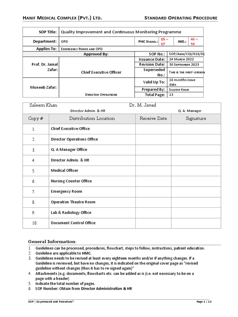 SOP - CQI Policy and Plan | PDF | Patient | Quality Management