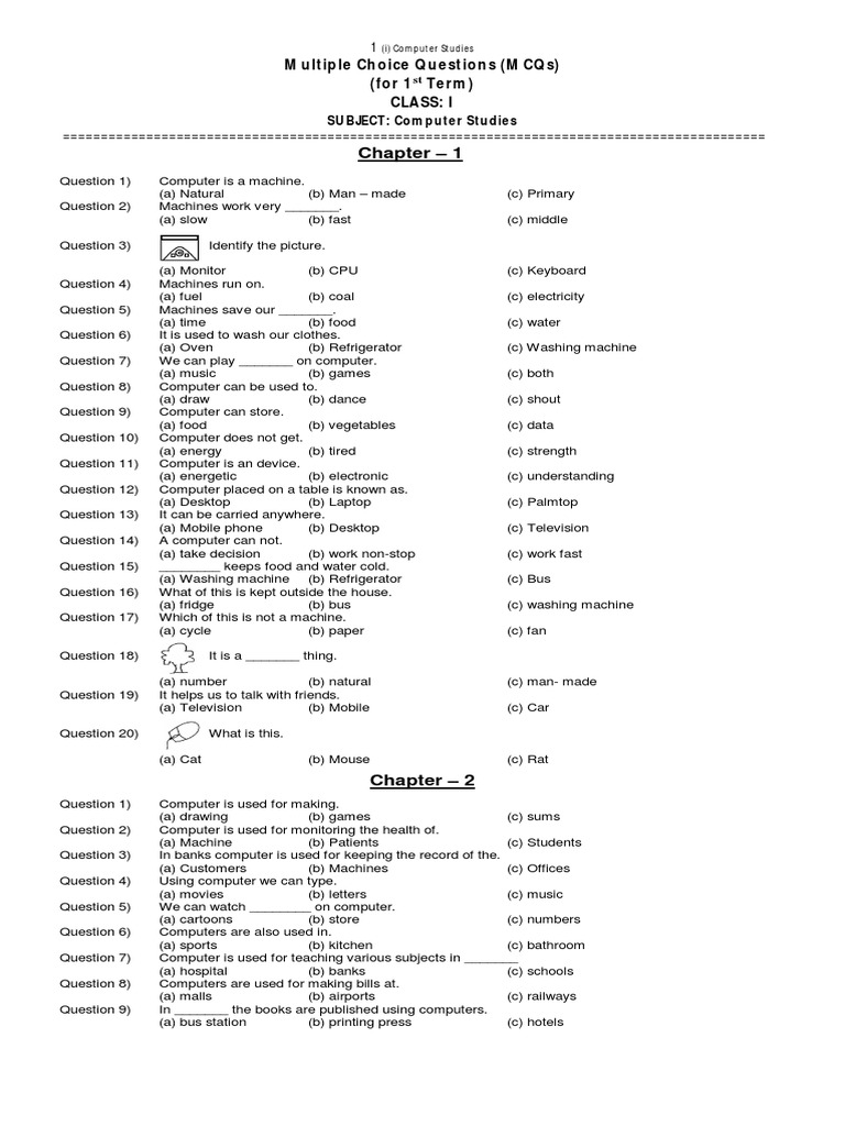 Class 1 Computer Question Answer PDF | PDF | Computer Keyboard | Computer Monitor