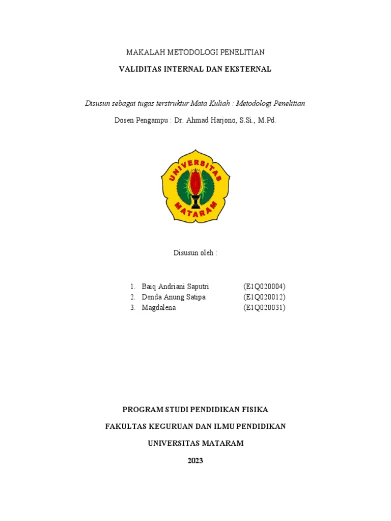 Makalah Validitas Internal & Eksternal | PDF