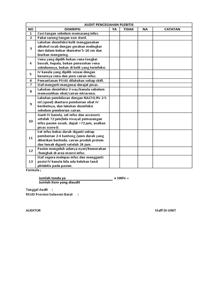 Audit Pencegahan Plebitis | PDF | Sains & Matematika